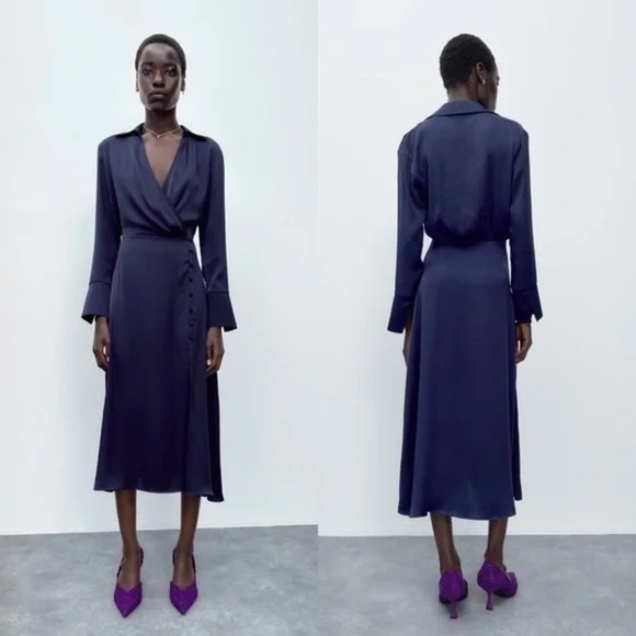 Zara | Dresses | Zara Deep Blue Long Sleeve Dress | Poshmark